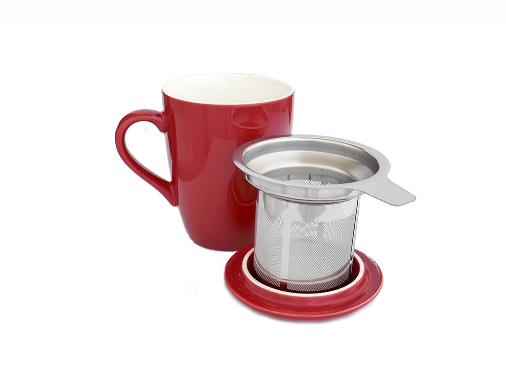 Red Ceramic Teacup/Infuser Set - Adagio | Whimsy Tea and Gifts